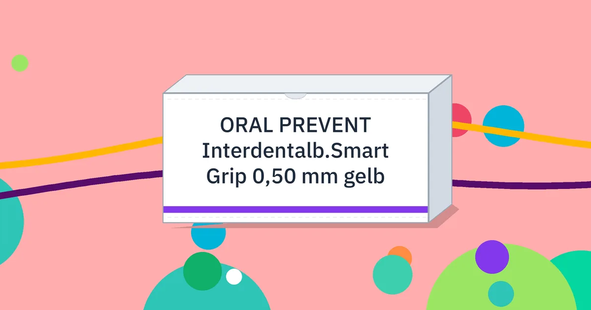 Symbolbild: Packung mit der Aufschrift ORAL PREVENT Interdentalb.Smart Grip 0,50 mm gelb (PZN 10216540) – Verfügbarkeit und Bezug in Apotheken in Frankfurt am Main