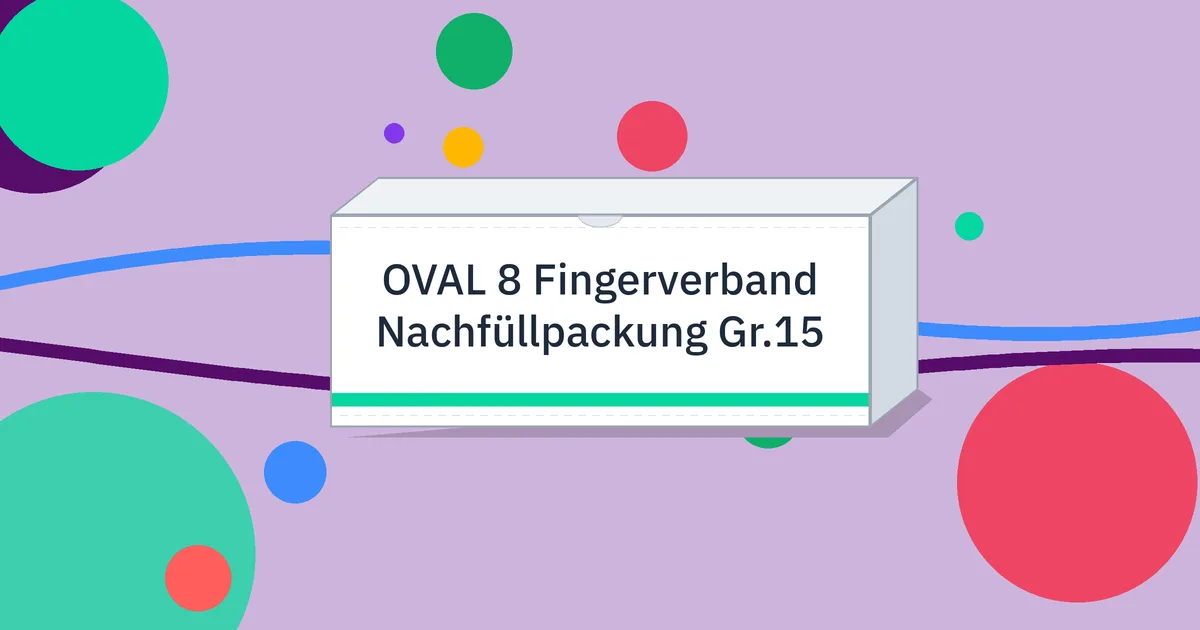 Symbolbild: Packung mit der Aufschrift OVAL 8 Fingerverband Nachfüllpackung Gr.15 (PZN 06711311) – Verfügbarkeit und Bezug in Apotheken in Frankfurt am Main