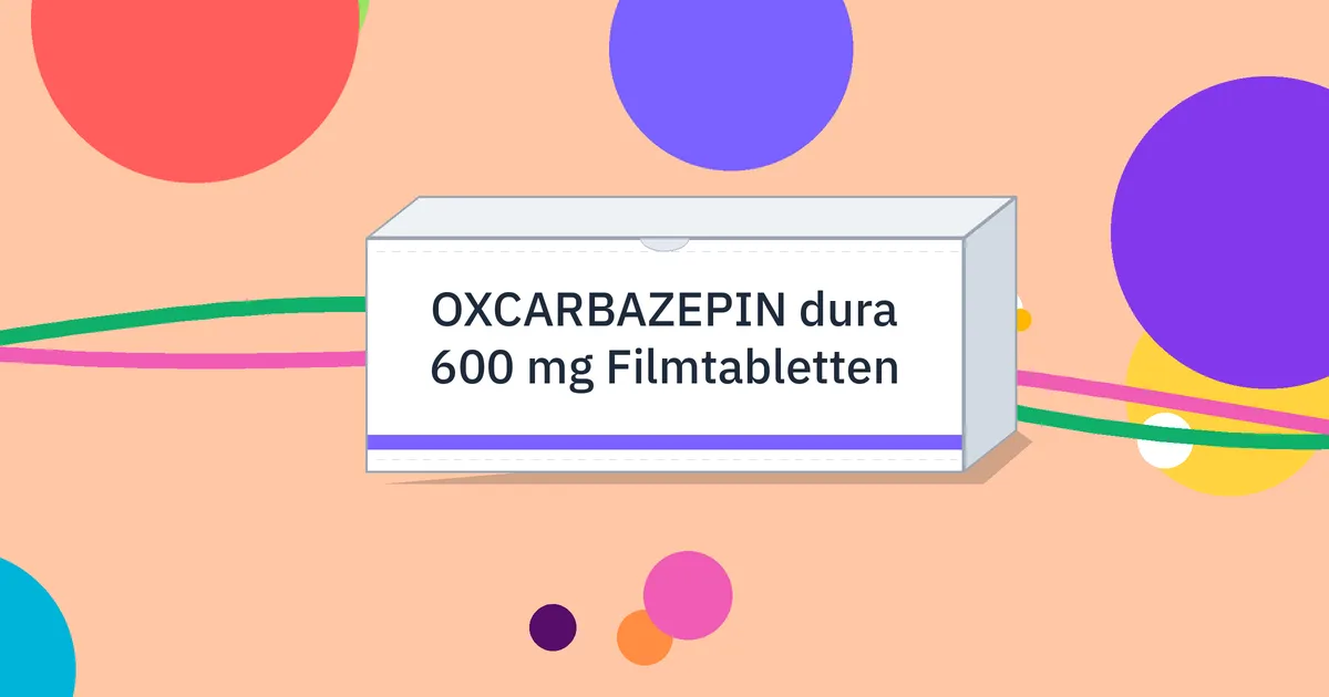Symbolbild: Packung mit der Aufschrift OXCARBAZEPIN dura 600 mg Filmtabletten (PZN 20420537) – Verfügbarkeit und Bezug in Apotheken in Frankfurt am Main
