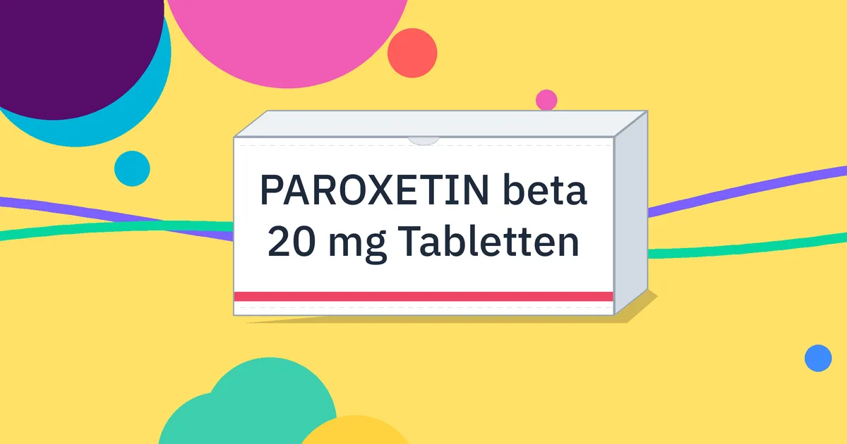 Symbolbild: Packung mit der Aufschrift PAROXETIN beta 20 mg Tabletten (PZN 04784501) – Verfügbarkeit und Bezug in Apotheken in Frankfurt am Main