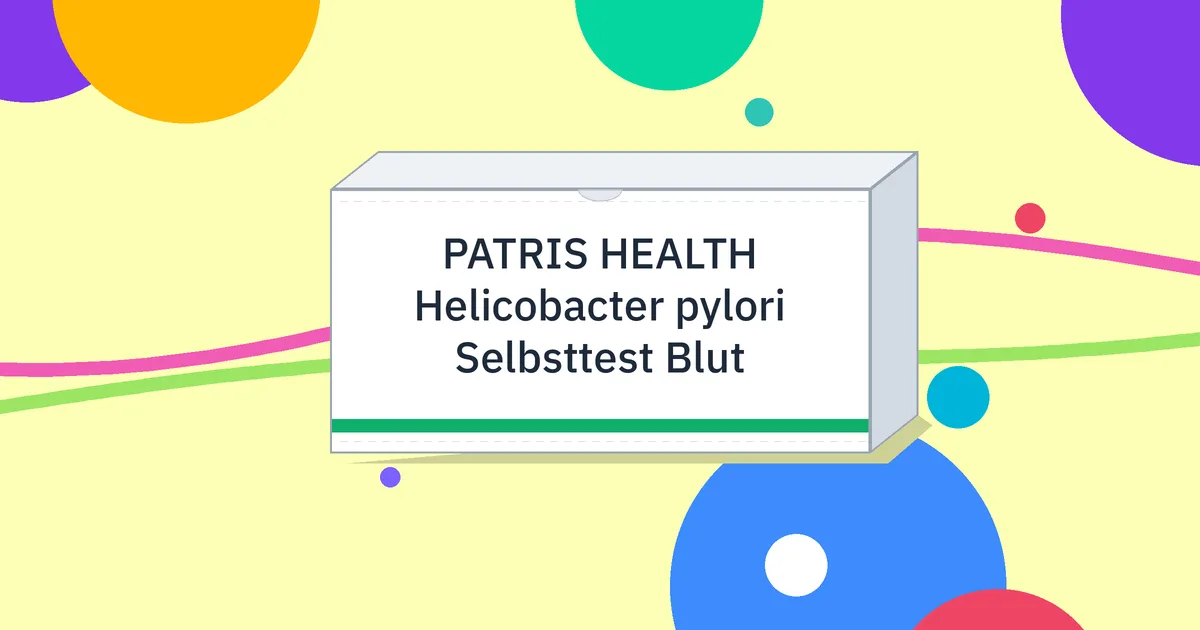 Symbolbild: Packung mit der Aufschrift PATRIS HEALTH Helicobacter pylori Selbsttest Blut (PZN 18133718) – Verfügbarkeit und Bezug in Apotheken in Frankfurt am Main