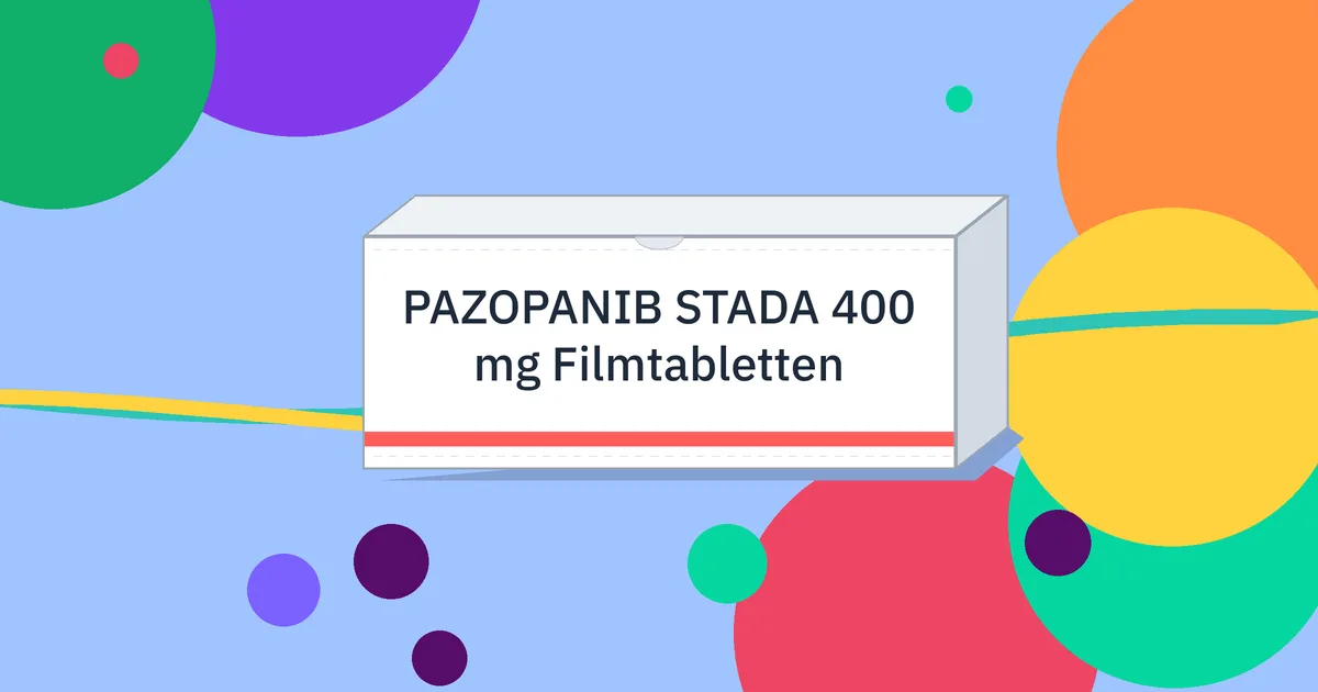 Symbolbild: Packung mit der Aufschrift PAZOPANIB STADA 400 mg Filmtabletten (PZN 19430884) – Verfügbarkeit und Bezug in Apotheken in Frankfurt am Main