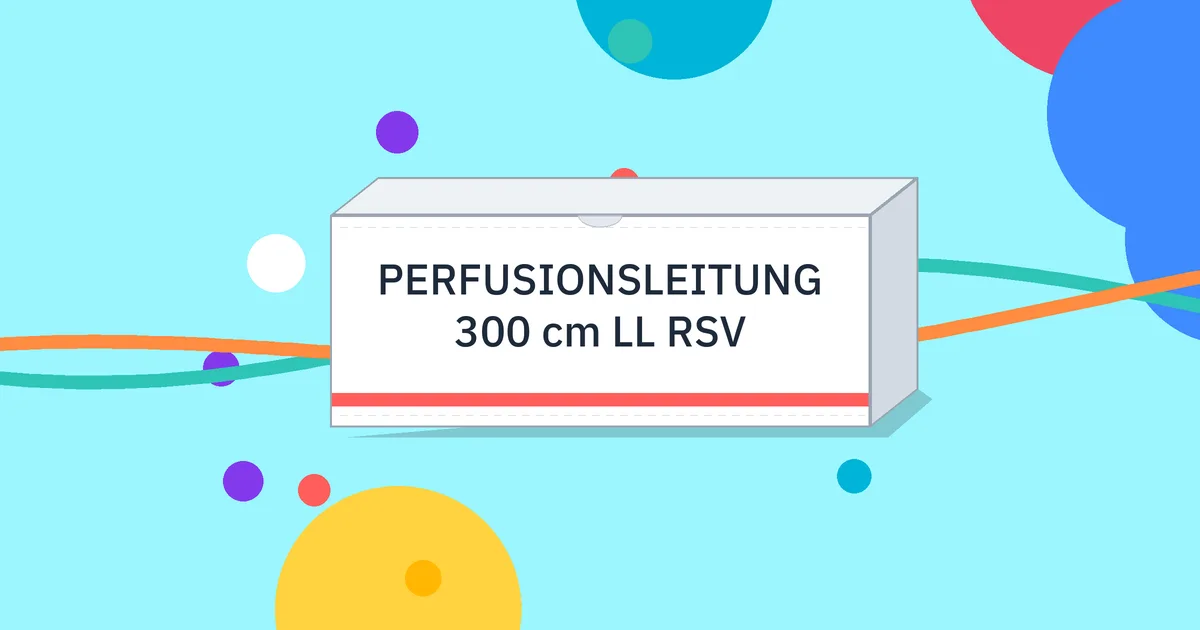 Symbolbild: Packung mit der Aufschrift PERFUSIONSLEITUNG 300 cm LL RSV (PZN 17487934) – Verfügbarkeit und Bezug in Apotheken in Frankfurt am Main