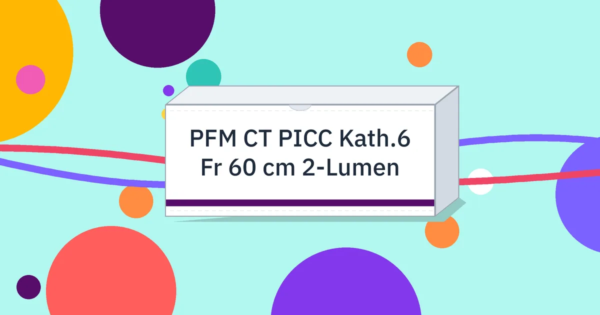 Symbolbild: Packung mit der Aufschrift PFM CT PICC Kath.6 Fr 60 cm 2-Lumen (PZN 11165626) – Verfügbarkeit und Bezug in Apotheken in Frankfurt am Main