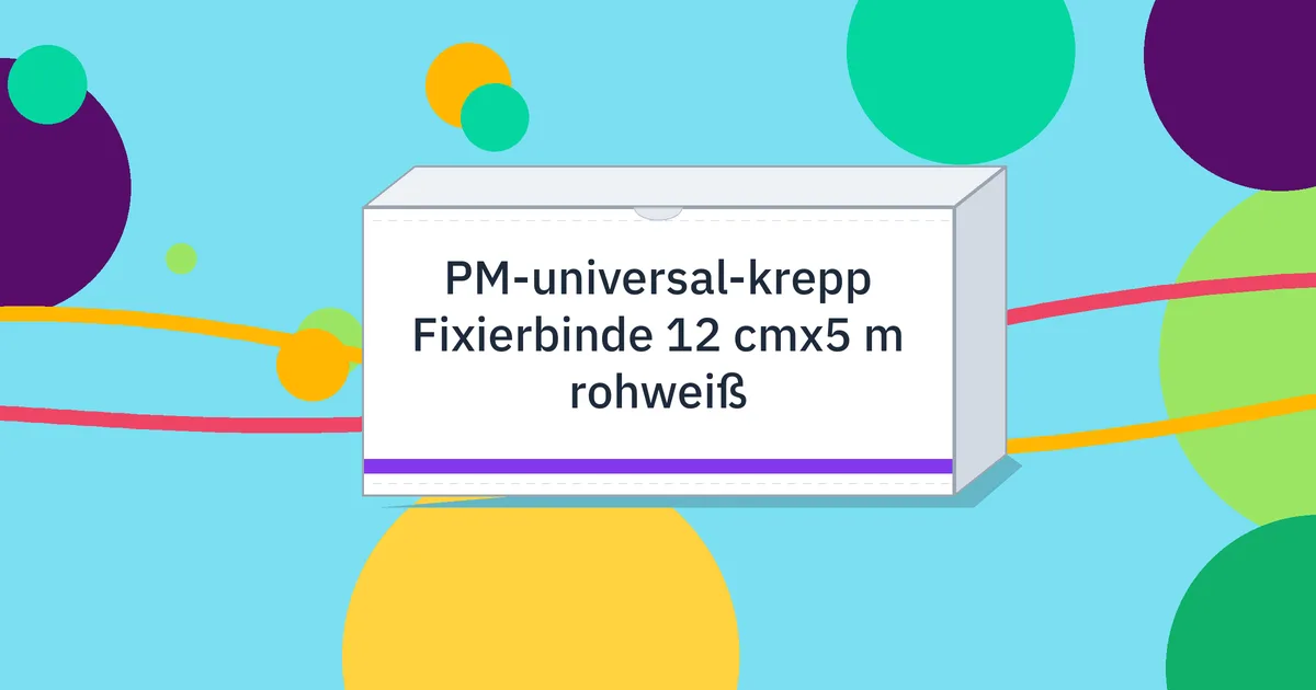 Symbolbild: Packung mit der Aufschrift PM-universal-krepp Fixierbinde 12 cmx5 m rohweiß (PZN 18844514) – Verfügbarkeit und Bezug in Apotheken in Frankfurt am Main