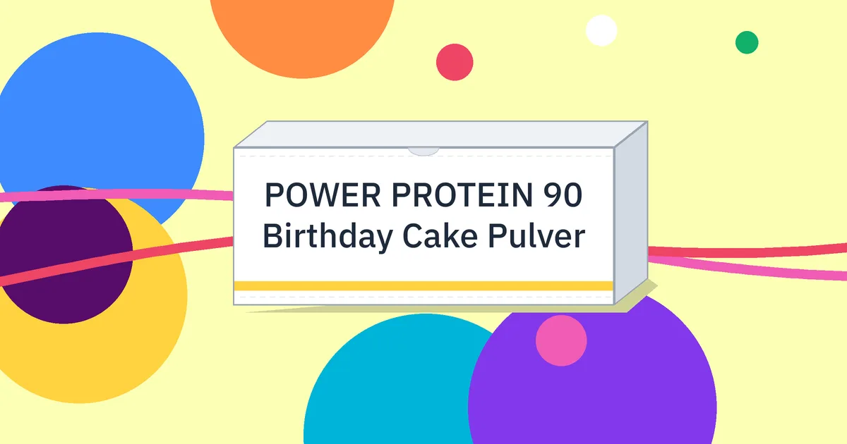 Symbolbild: Packung mit der Aufschrift POWER PROTEIN 90 Birthday Cake Pulver (PZN 13895369) – Verfügbarkeit und Bezug in Apotheken in Frankfurt am Main