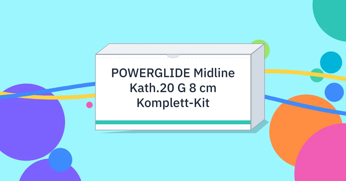 Symbolbild: Packung mit der Aufschrift POWERGLIDE Midline Kath.20 G 8 cm Komplett-Kit (PZN 12777917) – Verfügbarkeit und Bezug in Apotheken in Frankfurt am Main