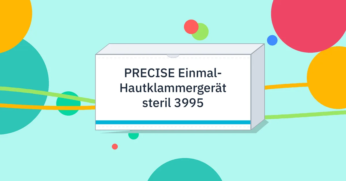 Symbolbild: Packung mit der Aufschrift PRECISE Einmal-Hautklammergerät steril 3995 (PZN 12773345) – Verfügbarkeit und Bezug in Apotheken in Frankfurt am Main