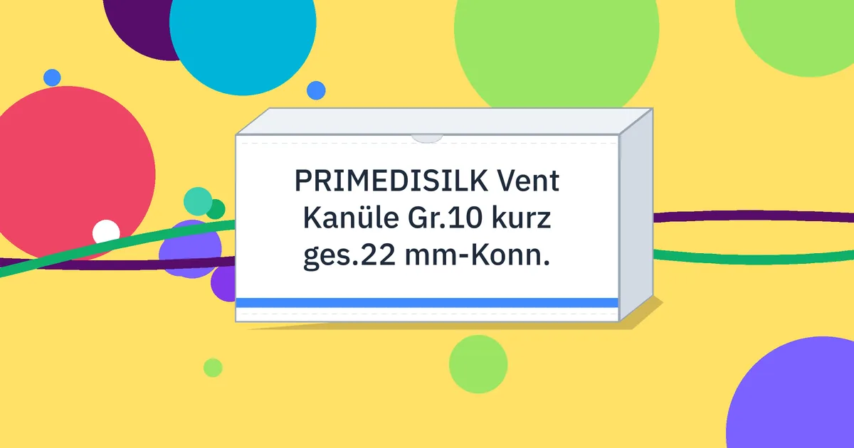 Symbolbild: Packung mit der Aufschrift PRIMEDISILK Vent Kanüle Gr.10 kurz ges.22 mm-Konn. (PZN 10355833) – Verfügbarkeit und Bezug in Apotheken in Frankfurt am Main