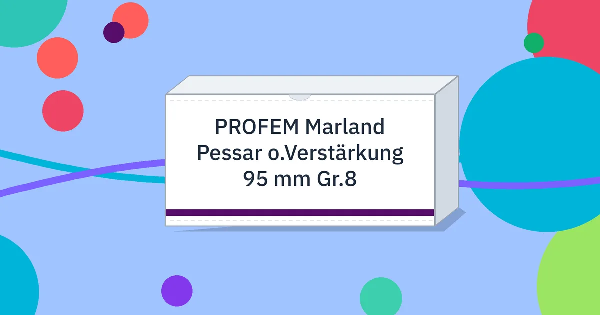 Symbolbild: Packung mit der Aufschrift PROFEM Marland Pessar o.Verstärkung 95 mm Gr.8 (PZN 11671950) – Verfügbarkeit und Bezug in Apotheken in Frankfurt am Main
