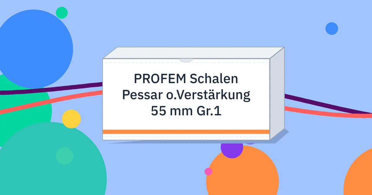 Symbolbild: Packung mit der Aufschrift PROFEM Schalen Pessar o.Verstärkung 55 mm Gr.1 (PZN 11673096) – Verfügbarkeit und Bezug in Apotheken in Frankfurt am Main