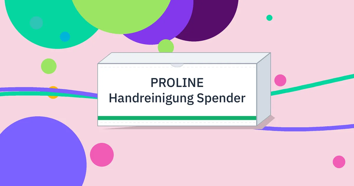 Symbolbild: Packung mit der Aufschrift PROLINE Handreinigung Spender (PZN 20103512) – Verfügbarkeit und Bezug in Apotheken in Frankfurt am Main