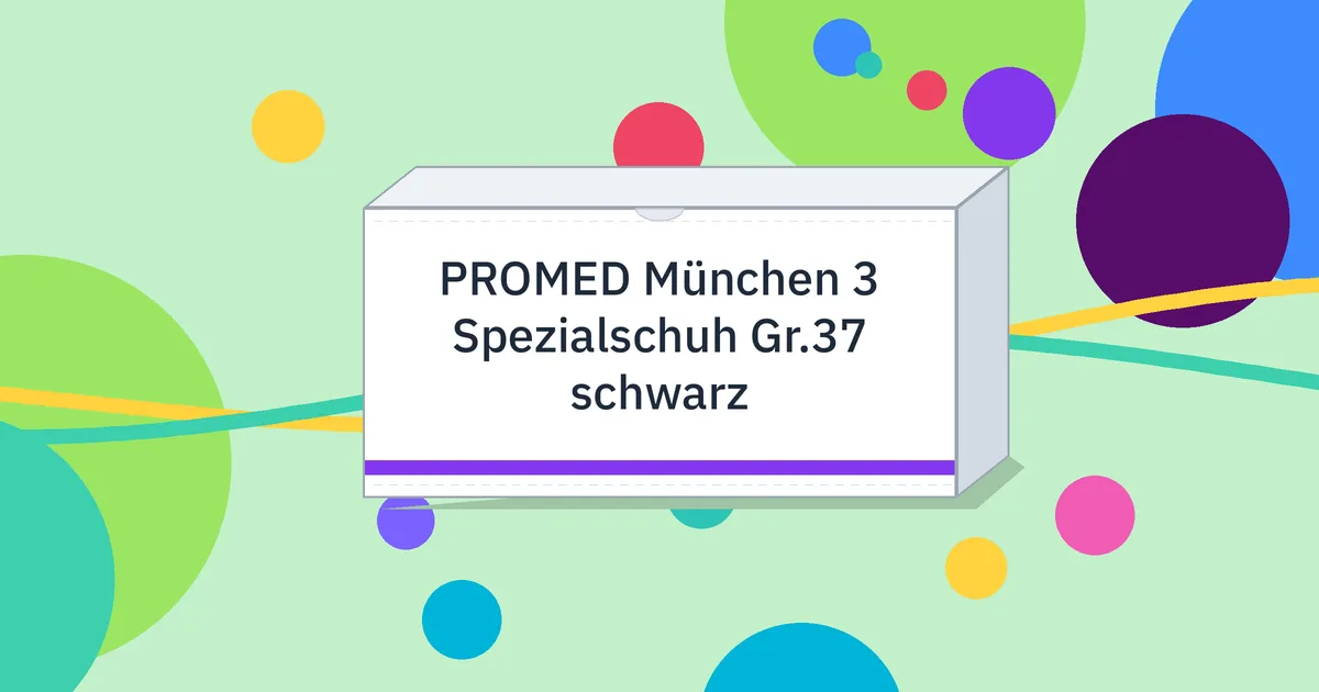 Symbolbild: Packung mit der Aufschrift PROMED München 3 Spezialschuh Gr.37 schwarz (PZN 11711744) – Verfügbarkeit und Bezug in Apotheken in Frankfurt am Main