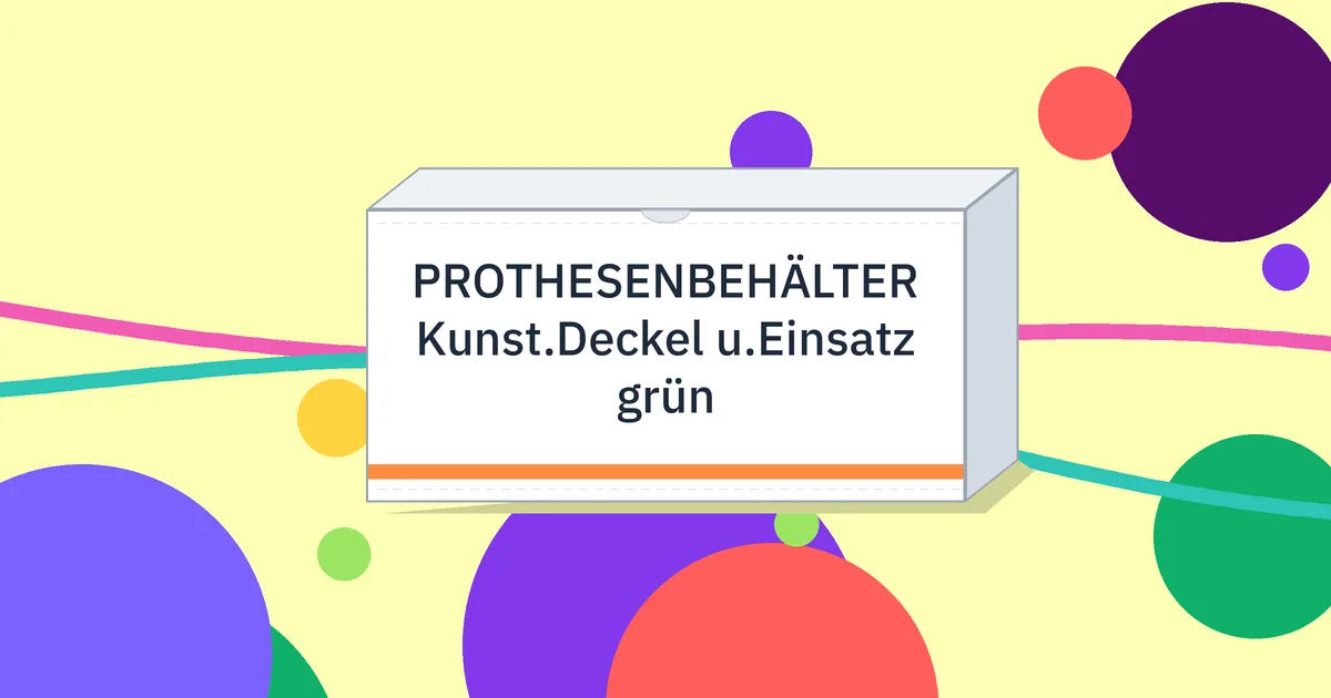 Symbolbild: Packung mit der Aufschrift PROTHESENBEHÄLTER Kunst.Deckel u.Einsatz grün (PZN 01040556) – Verfügbarkeit und Bezug in Apotheken in Frankfurt am Main