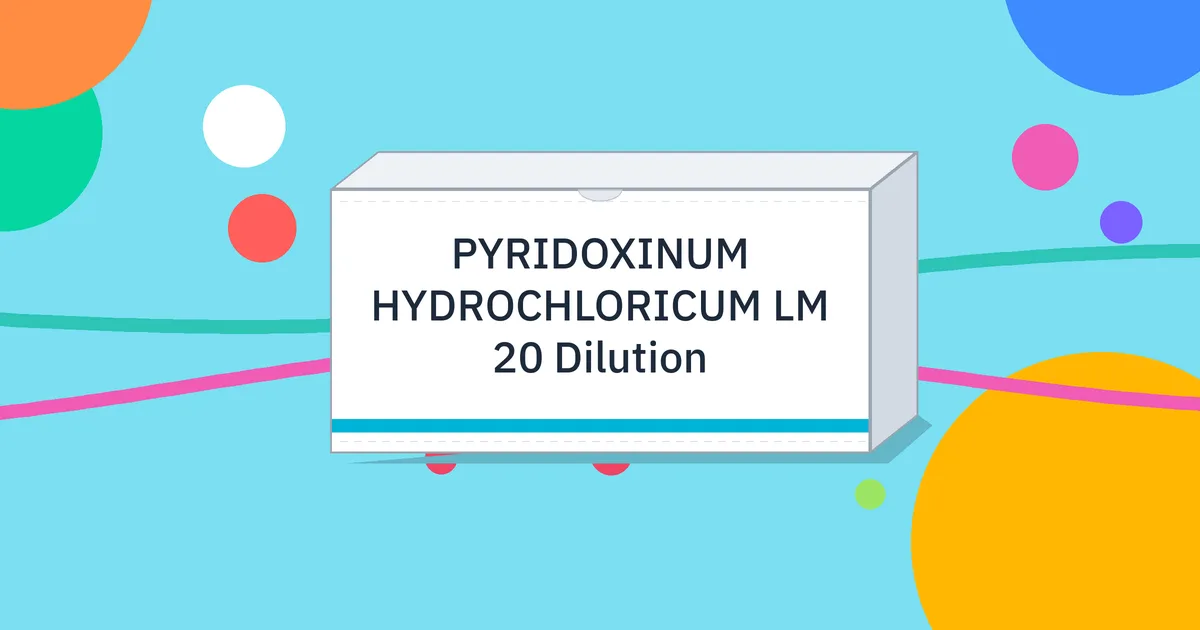 Symbolbild: Packung mit der Aufschrift PYRIDOXINUM HYDROCHLORICUM LM 20 Dilution (PZN 13672333) – Verfügbarkeit und Bezug in Apotheken in Frankfurt am Main