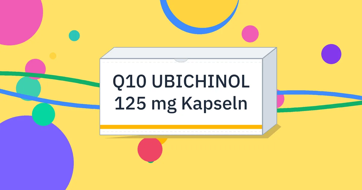 Symbolbild: Packung mit der Aufschrift Q10 UBICHINOL 125 mg Kapseln (PZN 16686459) – Verfügbarkeit und Bezug in Apotheken in Frankfurt am Main