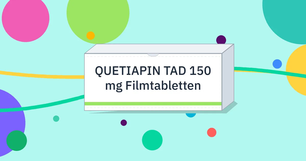 Symbolbild: Packung mit der Aufschrift QUETIAPIN TAD 150 mg Filmtabletten (PZN 13815867) – Verfügbarkeit und Bezug in Apotheken in Frankfurt am Main