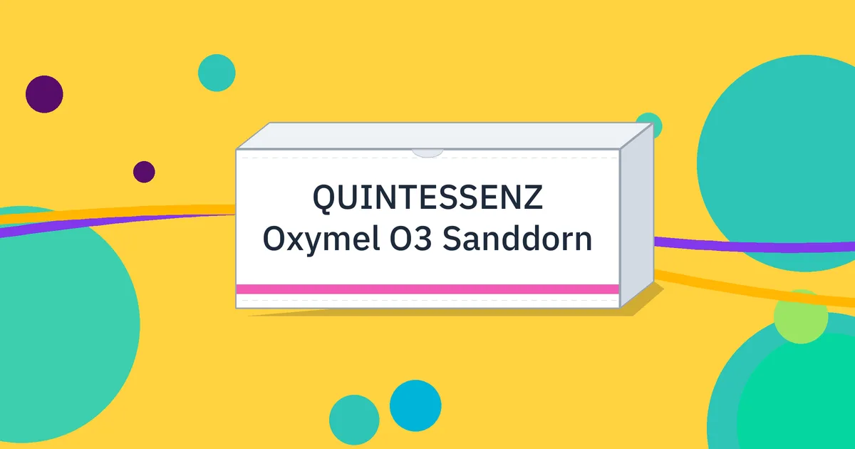 Symbolbild: Packung mit der Aufschrift QUINTESSENZ Oxymel O3 Sanddorn (PZN 18298508) – Verfügbarkeit und Bezug in Apotheken in Frankfurt am Main