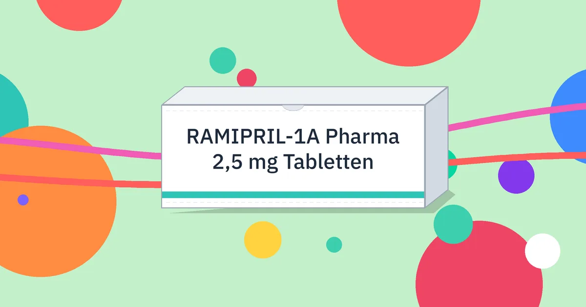Symbolbild: Packung mit der Aufschrift RAMIPRIL-1A Pharma 2,5 mg Tabletten (PZN 00766713) – Verfügbarkeit und Bezug in Apotheken in Frankfurt am Main