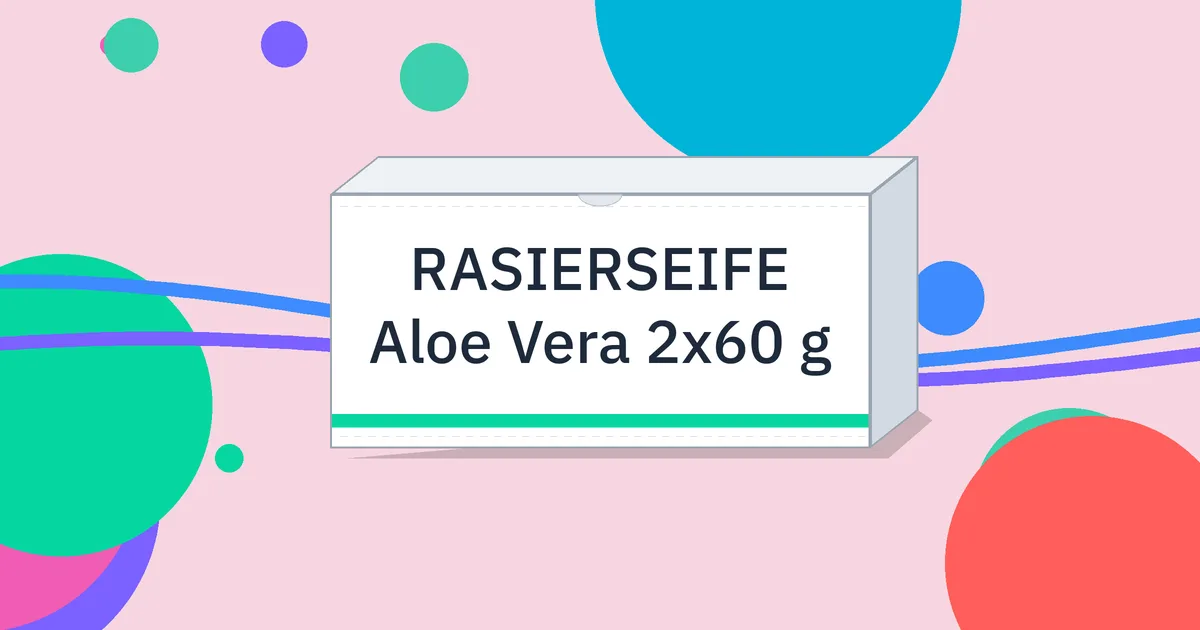 Symbolbild: Packung mit der Aufschrift RASIERSEIFE Aloe Vera 2x60 g (PZN 11524433) – Verfügbarkeit und Bezug in Apotheken in Frankfurt am Main