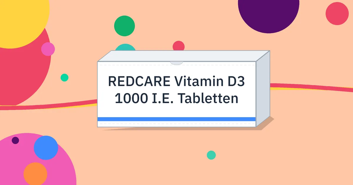 Symbolbild: Packung mit der Aufschrift REDCARE Vitamin D3 1000 I.E. Tabletten (PZN 19235177) – Verfügbarkeit und Bezug in Apotheken in Frankfurt am Main