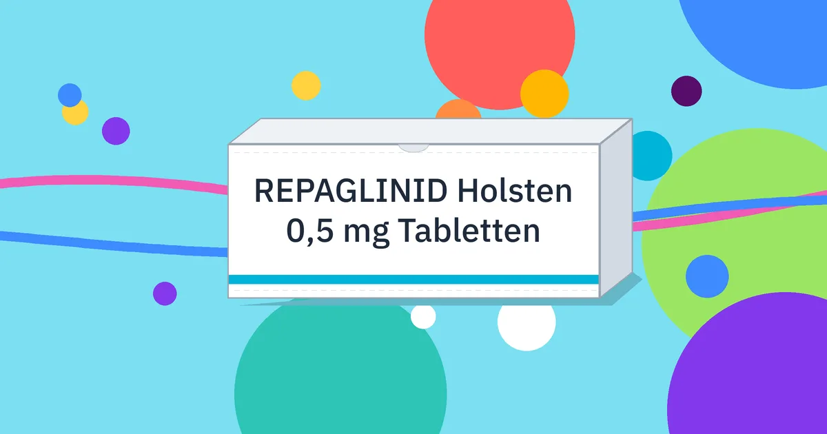 Symbolbild: Packung mit der Aufschrift REPAGLINID Holsten 0,5 mg Tabletten (PZN 12553230) – Verfügbarkeit und Bezug in Apotheken in Frankfurt am Main