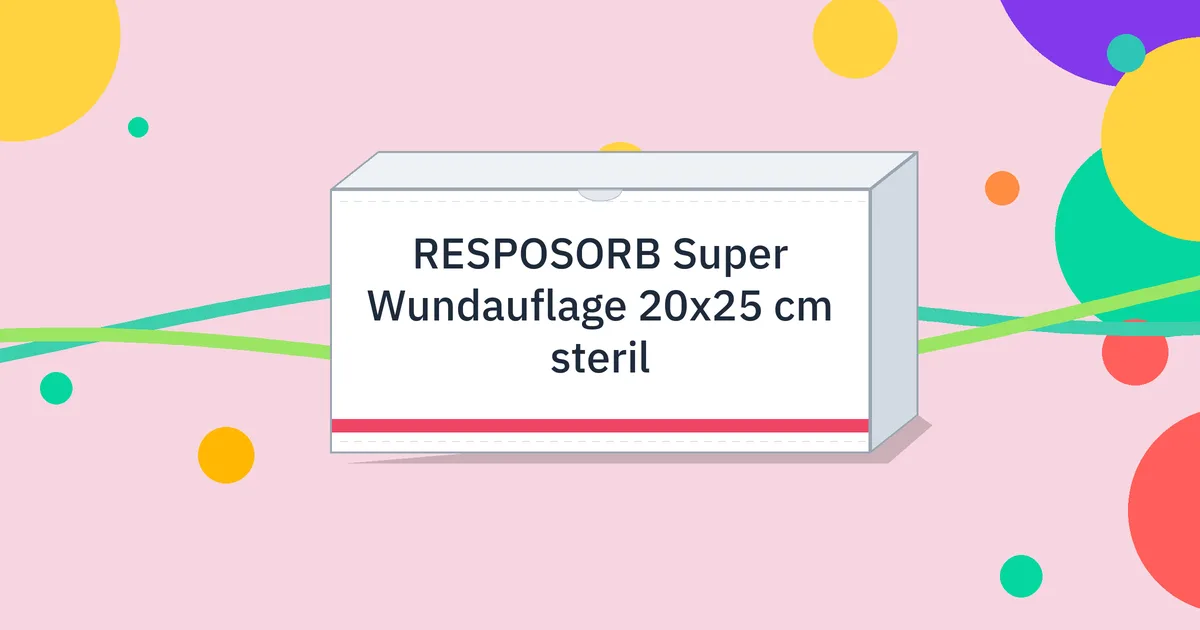 Symbolbild: Packung mit der Aufschrift RESPOSORB Super Wundauflage 20x25 cm steril (PZN 20846472) – Verfügbarkeit und Bezug in Apotheken in Frankfurt am Main