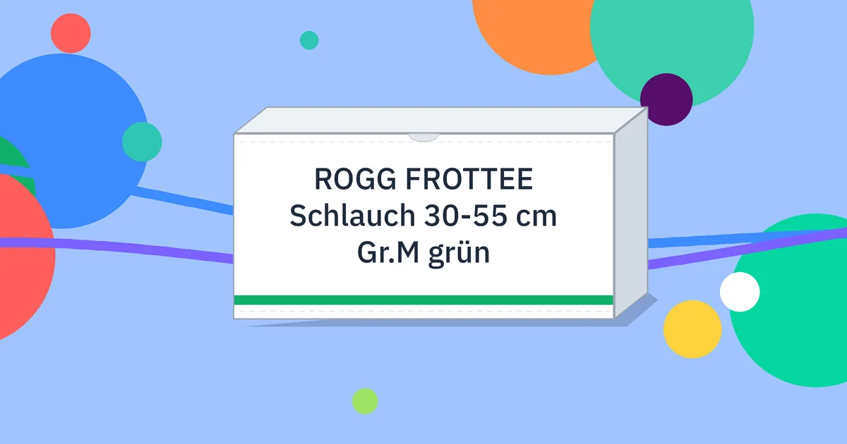 Symbolbild: Packung mit der Aufschrift ROGG FROTTEE Schlauch 30-55 cm Gr.M grün (PZN 05963186) – Verfügbarkeit und Bezug in Apotheken in Frankfurt am Main