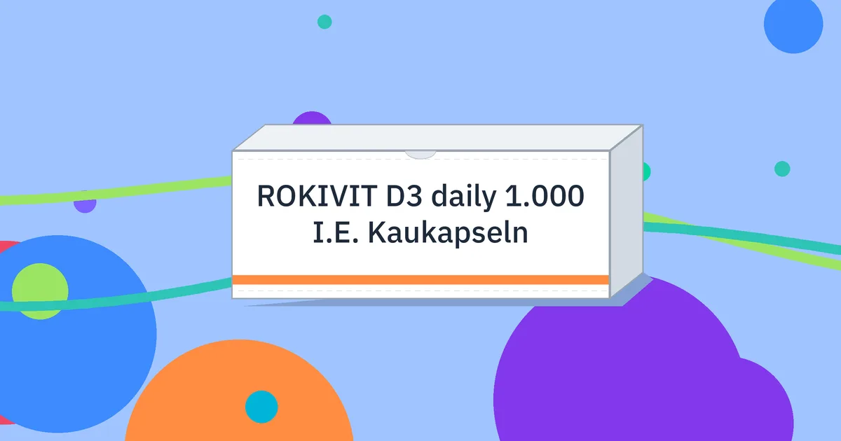 Symbolbild: Packung mit der Aufschrift ROKIVIT D3 daily 1.000 I.E. Kaukapseln (PZN 18330407) – Verfügbarkeit und Bezug in Apotheken in Frankfurt am Main