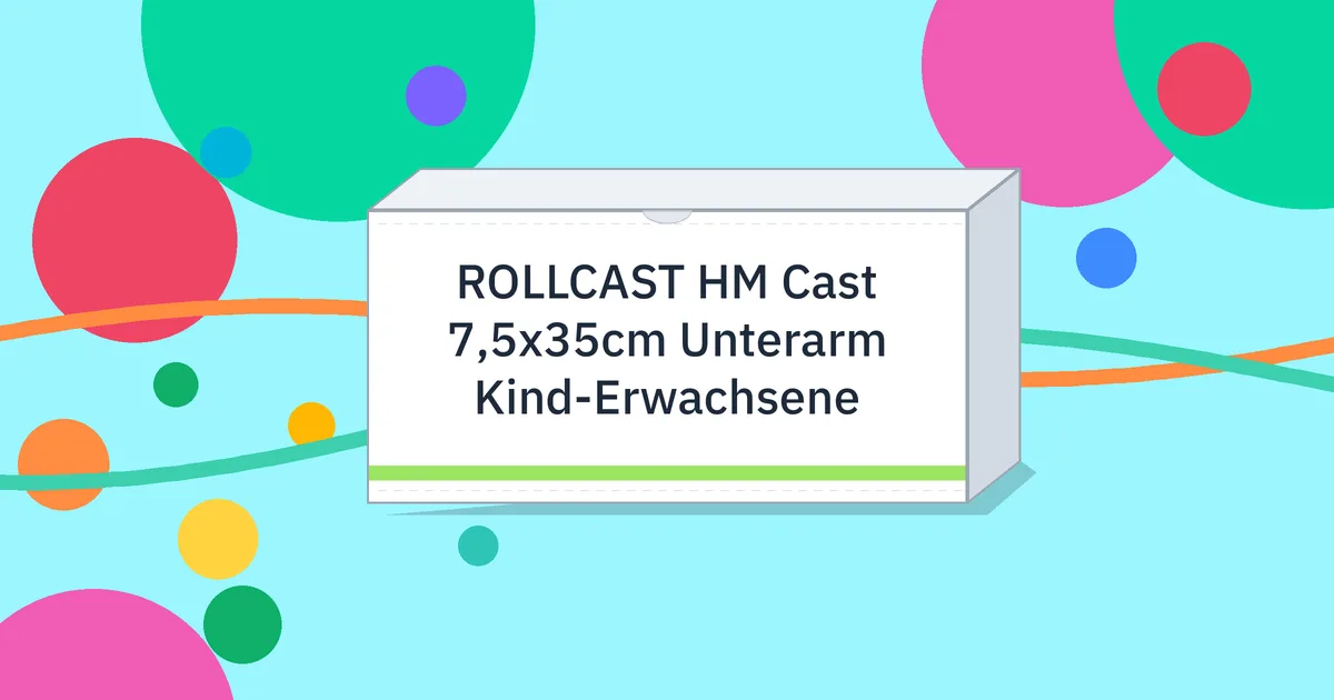 Symbolbild: Packung mit der Aufschrift ROLLCAST HM Cast 7,5x35cm Unterarm Kind-Erwachsene (PZN 17302314) – Verfügbarkeit und Bezug in Apotheken in Frankfurt am Main