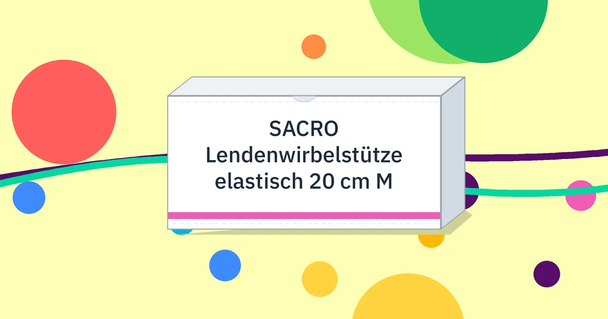 Symbolbild: Packung mit der Aufschrift SACRO Lendenwirbelstütze elastisch 20 cm M (PZN 19071072) – Verfügbarkeit und Bezug in Apotheken in Frankfurt am Main