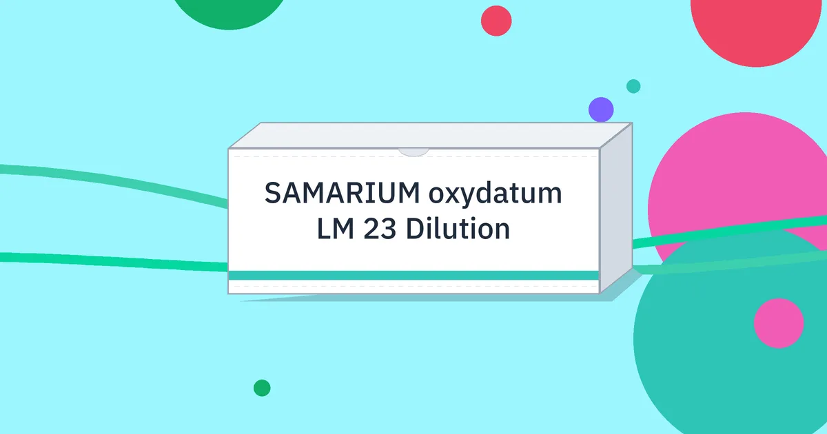 Symbolbild: Packung mit der Aufschrift SAMARIUM oxydatum LM 23 Dilution (PZN 13682886) – Verfügbarkeit und Bezug in Apotheken in Frankfurt am Main