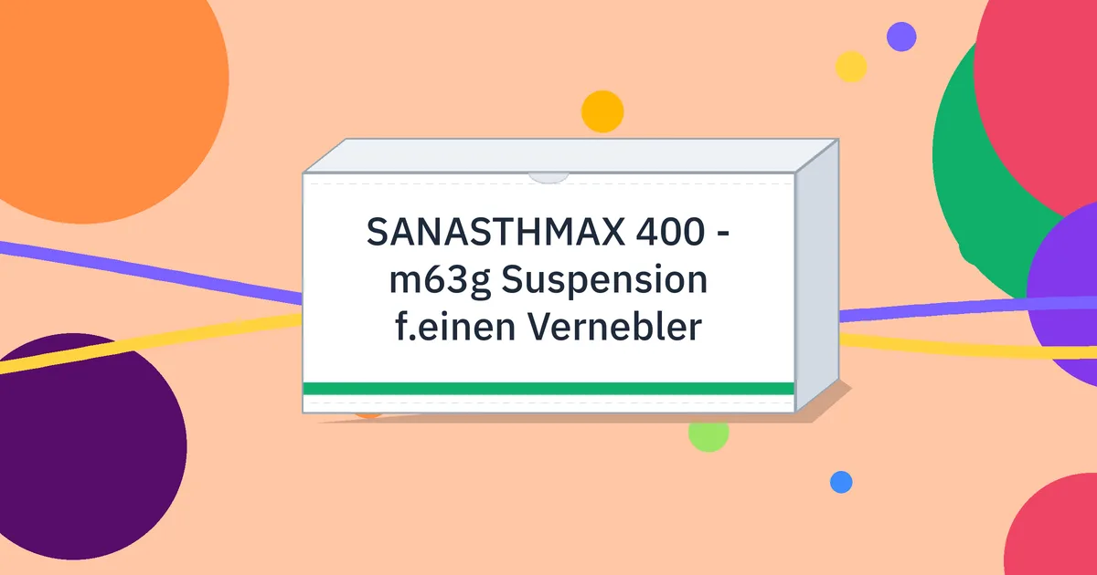 Symbolbild: Packung mit der Aufschrift SANASTHMAX 400 -m63g Suspension f.einen Vernebler (PZN 02568130) – Verfügbarkeit und Bezug in Apotheken in Frankfurt am Main