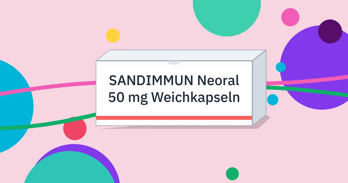 Symbolbild: Packung mit der Aufschrift SANDIMMUN Neoral 50 mg Weichkapseln (PZN 19830224) – Verfügbarkeit und Bezug in Apotheken in Frankfurt am Main