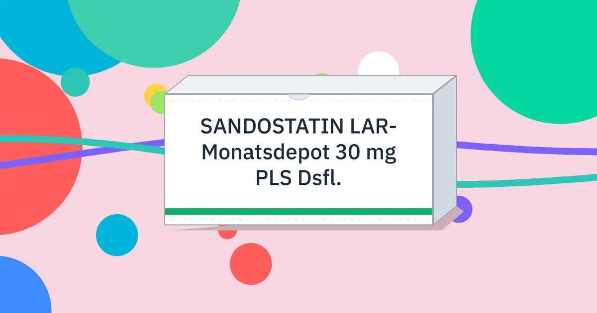 Symbolbild: Packung mit der Aufschrift SANDOSTATIN LAR-Monatsdepot 30 mg PLS Dsfl. (PZN 15888675) – Verfügbarkeit und Bezug in Apotheken in Frankfurt am Main