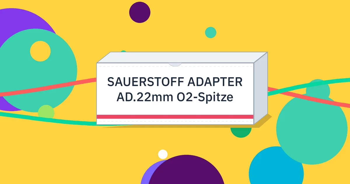 Symbolbild: Packung mit der Aufschrift SAUERSTOFF ADAPTER AD.22mm O2-Spitze (PZN 17431951) – Verfügbarkeit und Bezug in Apotheken in Frankfurt am Main