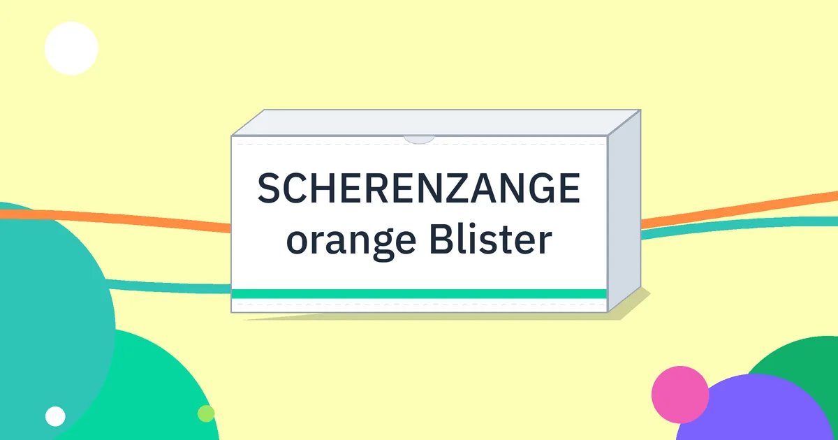 Symbolbild: Packung mit der Aufschrift SCHERENZANGE orange Blister (PZN 01569593) – Verfügbarkeit und Bezug in Apotheken in Frankfurt am Main