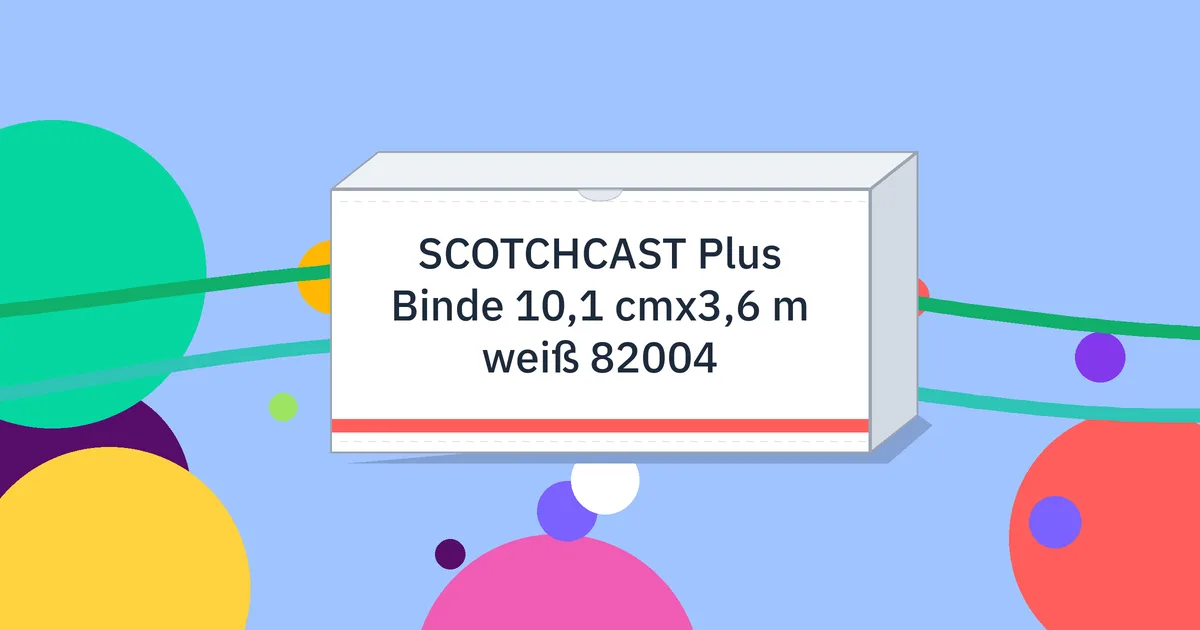 Symbolbild: Packung mit der Aufschrift SCOTCHCAST Plus Binde 10,1 cmx3,6 m weiß 82004 (PZN 07453035) – Verfügbarkeit und Bezug in Apotheken in Frankfurt am Main