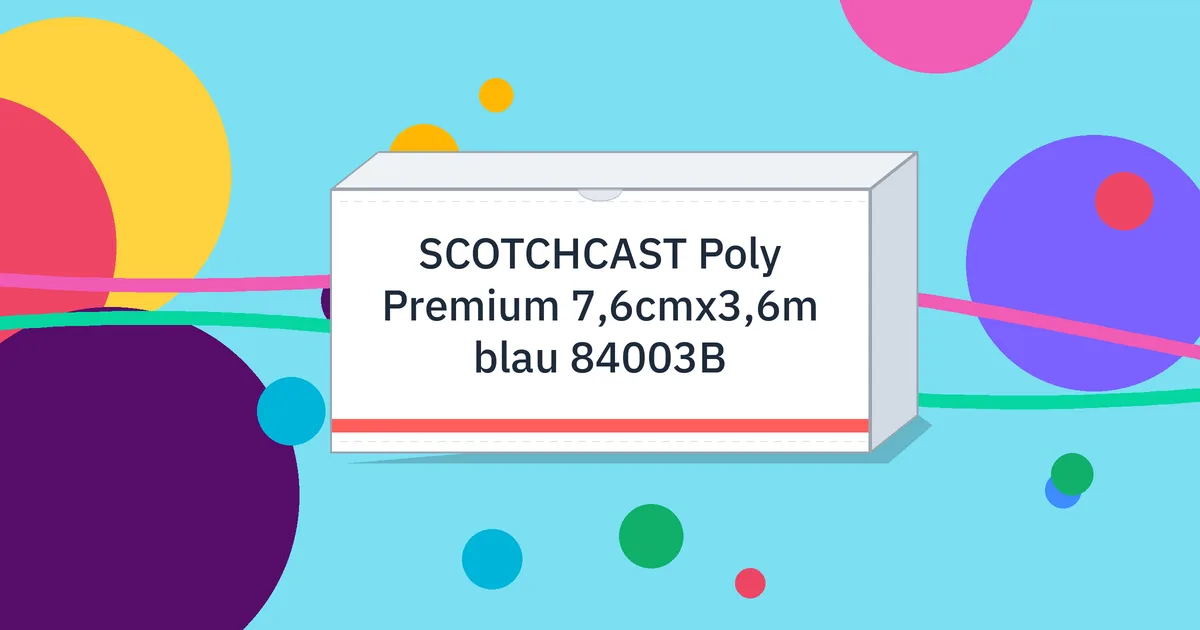 Symbolbild: Packung mit der Aufschrift SCOTCHCAST Poly Premium 7,6cmx3,6m blau 84003B (PZN 10082743) – Verfügbarkeit und Bezug in Apotheken in Frankfurt am Main
