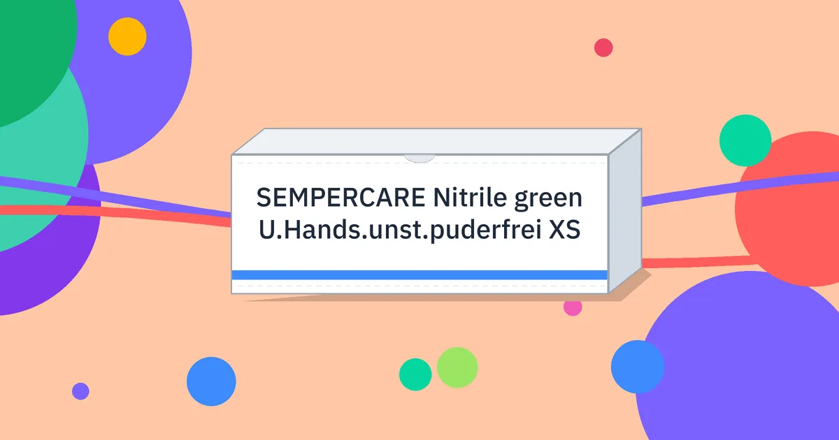 Symbolbild: Packung mit der Aufschrift SEMPERCARE Nitrile green U.Hands.unst.puderfrei XS (PZN 16363348) – Verfügbarkeit und Bezug in Apotheken in Frankfurt am Main