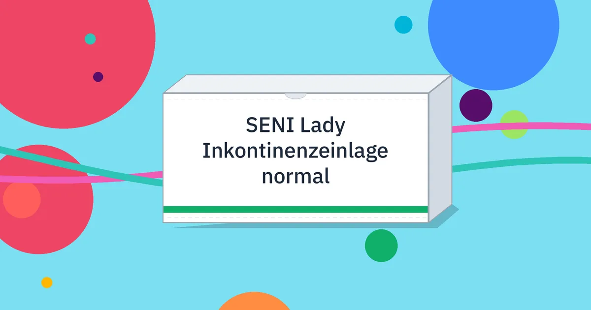 Symbolbild: Packung mit der Aufschrift SENI Lady Inkontinenzeinlage normal (PZN 03120673) – Verfügbarkeit und Bezug in Apotheken in Frankfurt am Main