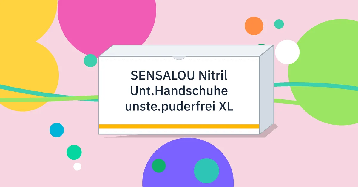 Symbolbild: Packung mit der Aufschrift SENSALOU Nitril Unt.Handschuhe unste.puderfrei XL (PZN 18740743) – Verfügbarkeit und Bezug in Apotheken in Frankfurt am Main