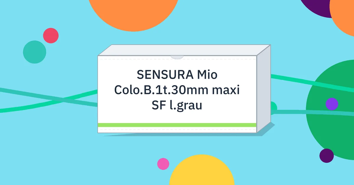 Symbolbild: Packung mit der Aufschrift SENSURA Mio Colo.B.1t.30mm maxi SF l.grau (PZN 10201739) – Verfügbarkeit und Bezug in Apotheken in Frankfurt am Main