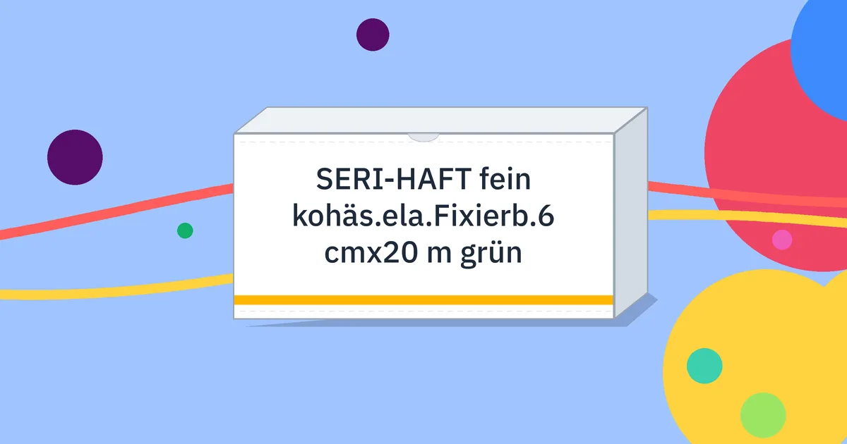 Symbolbild: Packung mit der Aufschrift SERI-HAFT fein kohäs.ela.Fixierb.6 cmx20 m grün (PZN 14381483) – Verfügbarkeit und Bezug in Apotheken in Frankfurt am Main