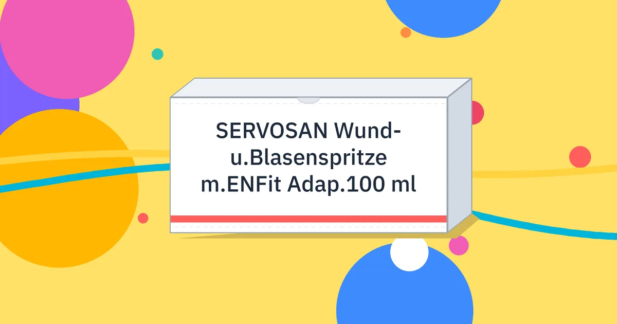 Symbolbild: Packung mit der Aufschrift SERVOSAN Wund- u.Blasenspritze m.ENFit Adap.100 ml (PZN 12483788) – Verfügbarkeit und Bezug in Apotheken in Frankfurt am Main