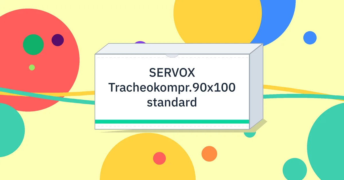 Symbolbild: Packung mit der Aufschrift SERVOX Tracheokompr.90x100 standard (PZN 08469452) – Verfügbarkeit und Bezug in Apotheken in Frankfurt am Main