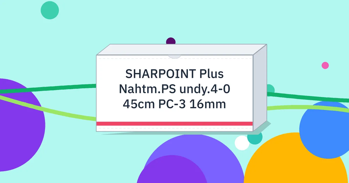 Symbolbild: Packung mit der Aufschrift SHARPOINT Plus Nahtm.PS undy.4-0 45cm PC-3 16mm (PZN 17995116) – Verfügbarkeit und Bezug in Apotheken in Frankfurt am Main