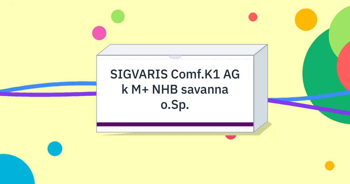 Symbolbild: Packung mit der Aufschrift SIGVARIS Comf.K1 AG k M+ NHB savanna o.Sp. (PZN 17098902) – Verfügbarkeit und Bezug in Apotheken in Frankfurt am Main