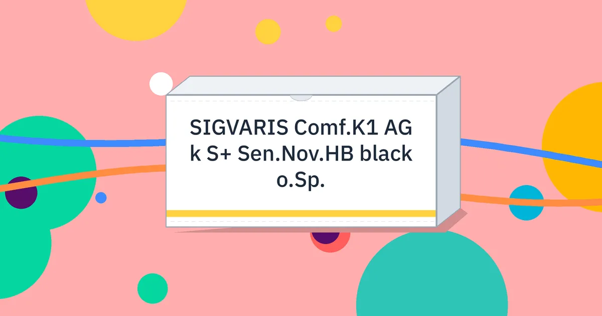 Symbolbild: Packung mit der Aufschrift SIGVARIS Comf.K1 AG k S+ Sen.Nov.HB black o.Sp. (PZN 17104152) – Verfügbarkeit und Bezug in Apotheken in Frankfurt am Main