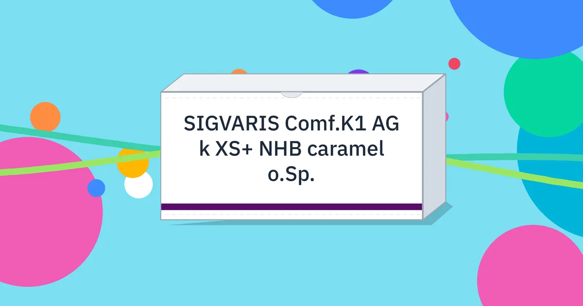 Symbolbild: Packung mit der Aufschrift SIGVARIS Comf.K1 AG k XS+ NHB caramel o.Sp. (PZN 17097067) – Verfügbarkeit und Bezug in Apotheken in Frankfurt am Main